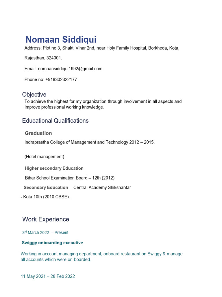 Nomaan Updated CV | Download Free PDF | Computing | Business