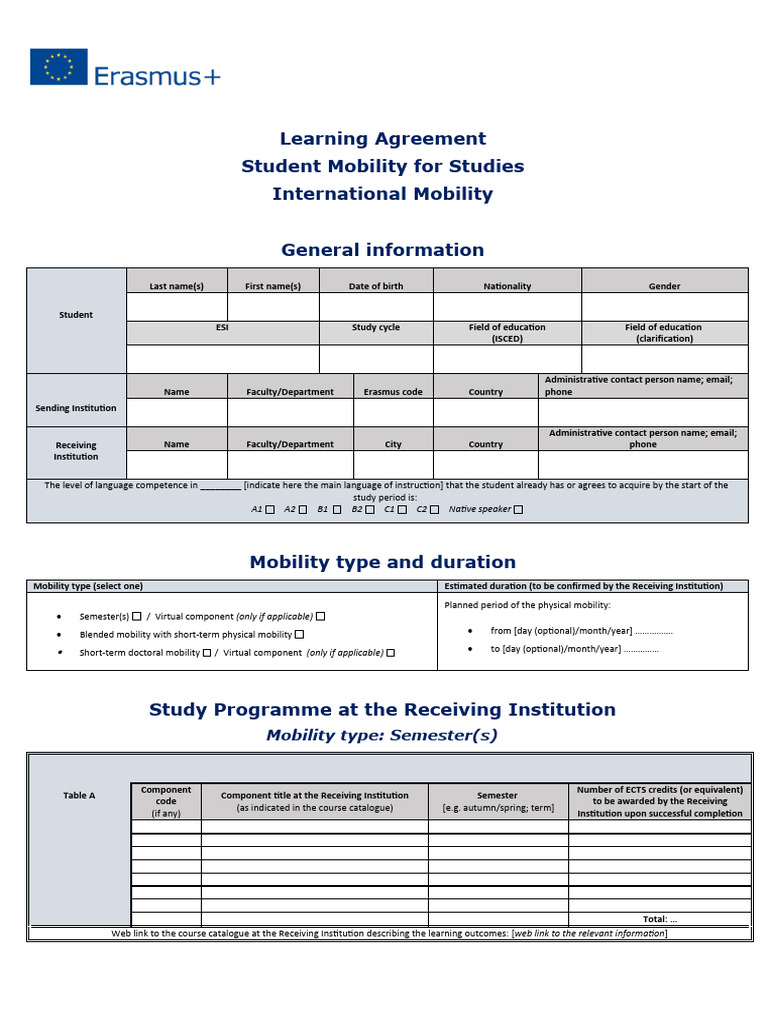 Learning Agreement - Student Mobility For Studies - 2021 | PDF | Academic Degree | Learning