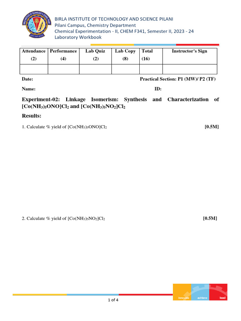 Expt02 - Workbook - Linkage Isomerism | PDF | Isomer | Scientific Techniques
