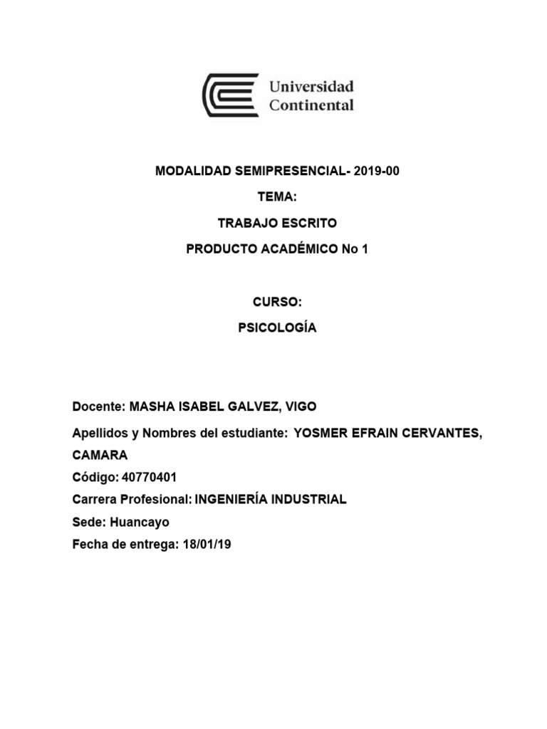 Formato de Trabajo Escrito PA1 | PDF | Sicología | Comportamiento