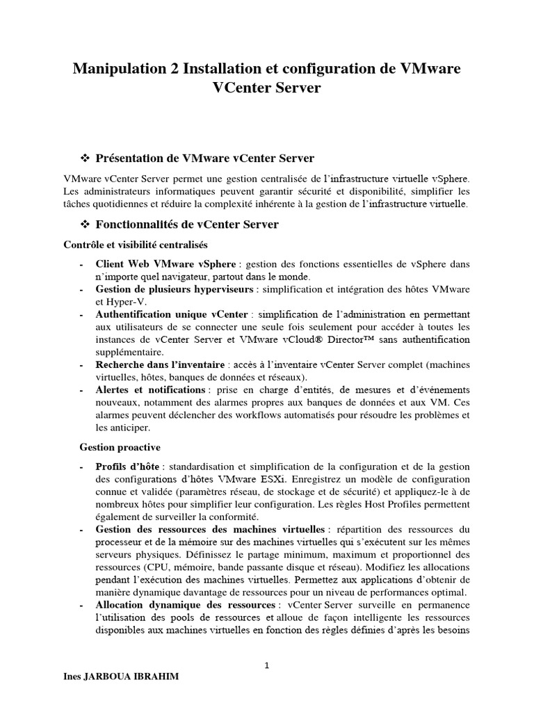 Manipulation 2 Installation Et Configuration de VMware VCenter Server ...