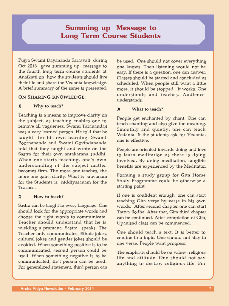 Asha Vidya Summing - Up - Message | PDF | Bhagavad Gita | Teachers