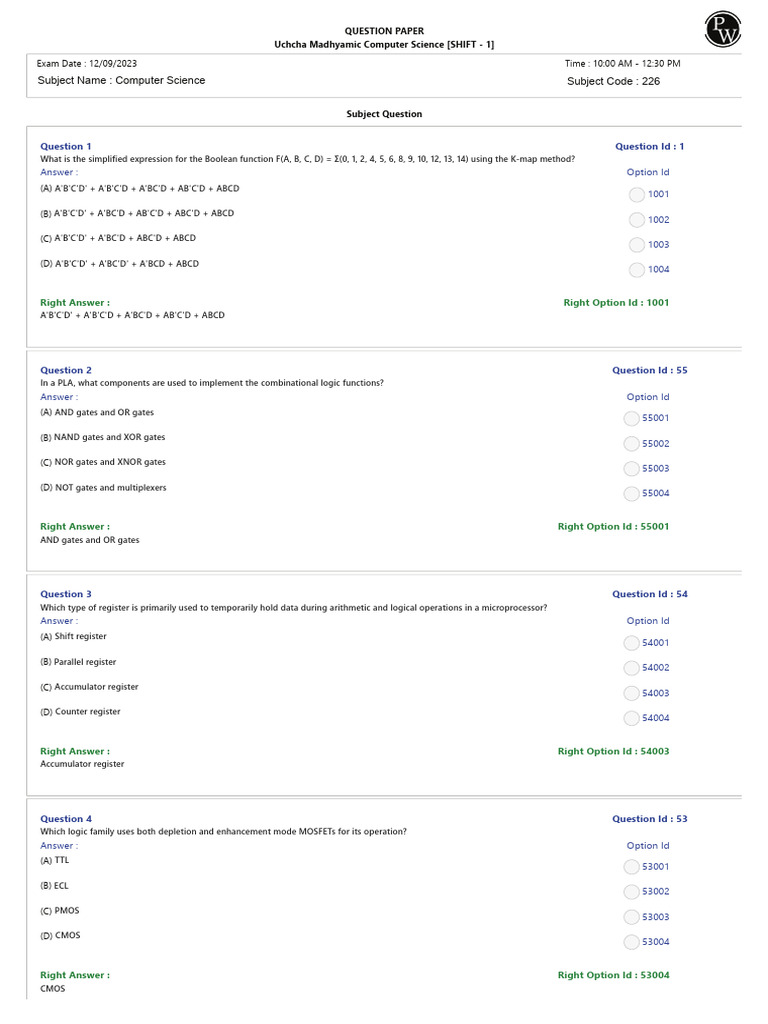 Bihar STET Previous Year Question Paper 2 Computer Science Shift 1 1 | PDF | Process (Computing ...