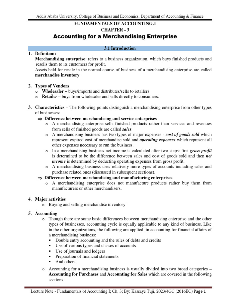 Fundamentals of Acct - I, Lecture Note - Chapter 3 | PDF | Business ...