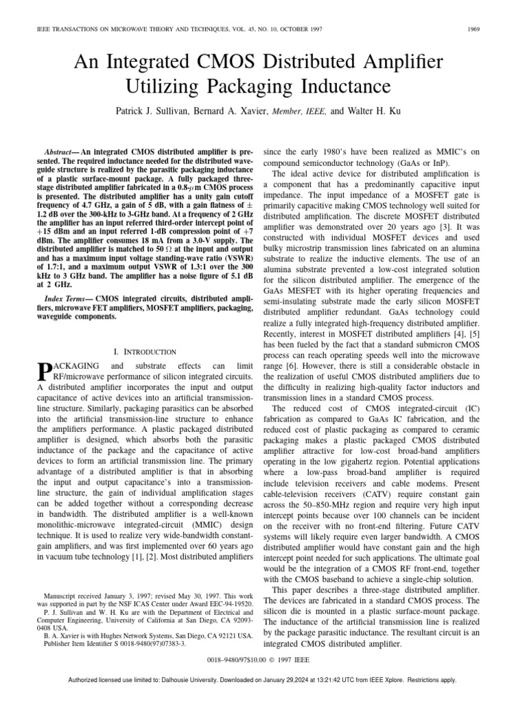 An Integrated CMOS Distributed Amplifier Utilizing Packaging Inductance | PDF | Amplifier ...