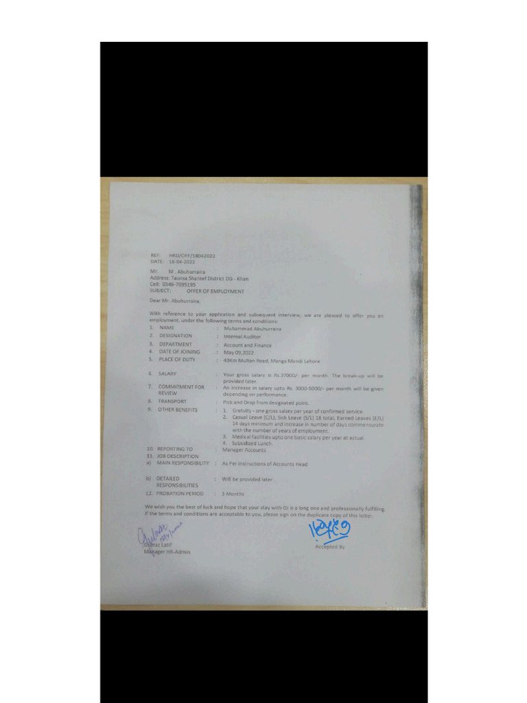 Omer Jibran-Offer Letter | PDF