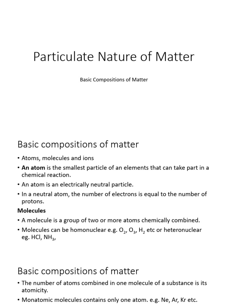 Particulate Nature of Matter | PDF | Chemical Elements | Chemical Compounds