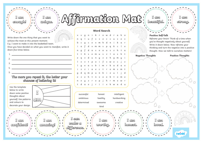 Au T 1685360145a Affirmations Activity Mat 3 6 A3 | PDF | Psychology ...