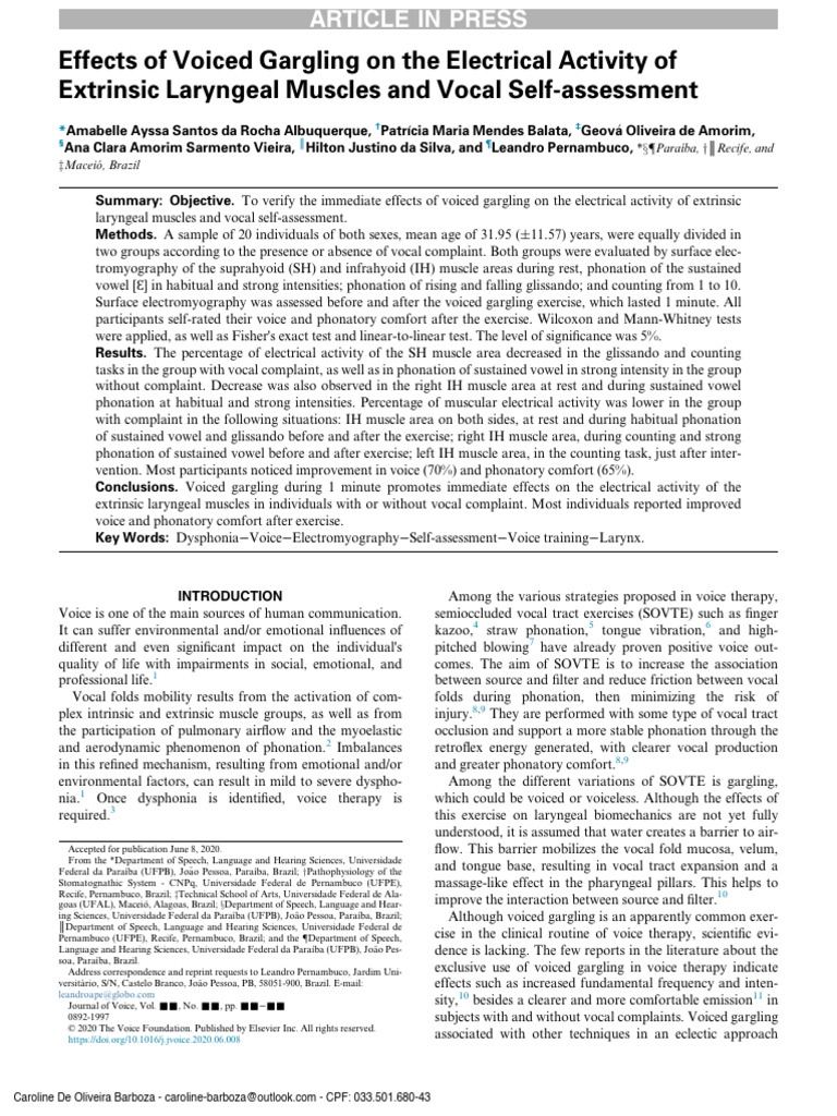 ARTIGO - Efeitos Do Gargarejo - Effects of Voiced Gargling On The ...