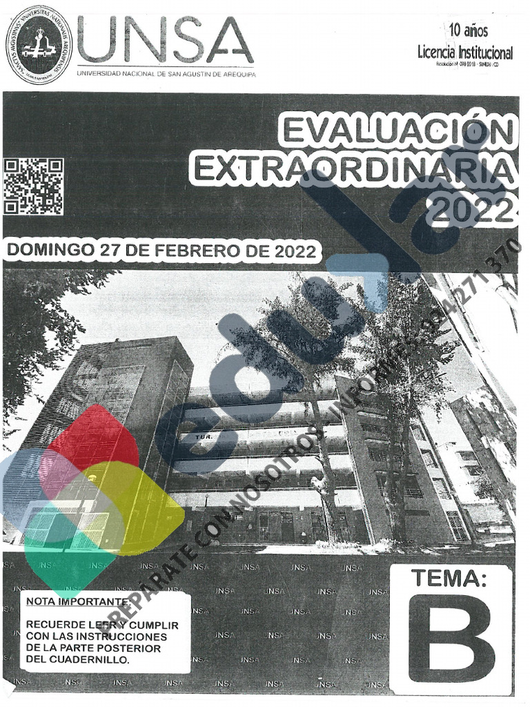 Examen Extraordinario UNSA 2022 | PDF