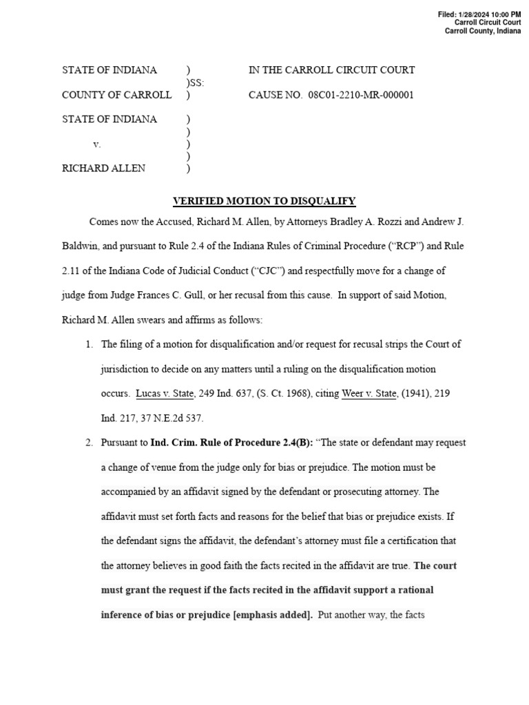 Verified Motion To Disqualify | Download Free PDF | Judicial ...