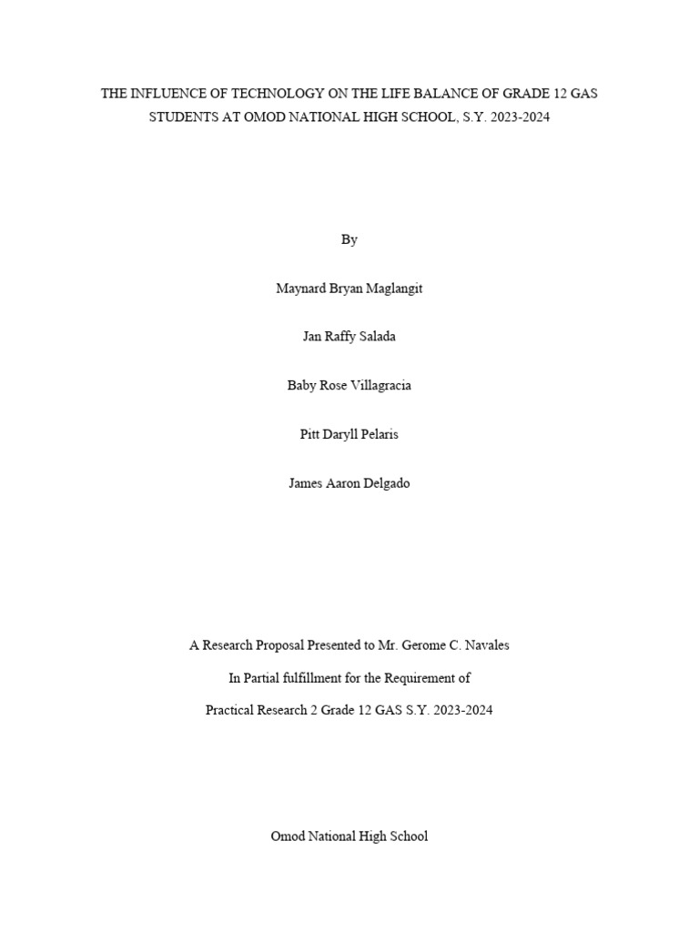 The Influence of Technology On The Life Balance of Grade 12 Gas | PDF ... The Influence of Technology On The Life Balance of Grade 12 Gas | PDF ...