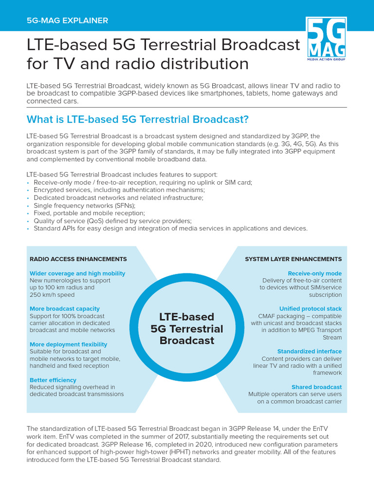 5G-MAG Explainer - LTE-based 5G Terrestrial Broadcast | PDF | Computer ...