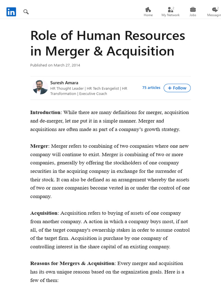 HR's Role in Mergers & Acquisitions | PDF | Mergers And Acquisitions ...