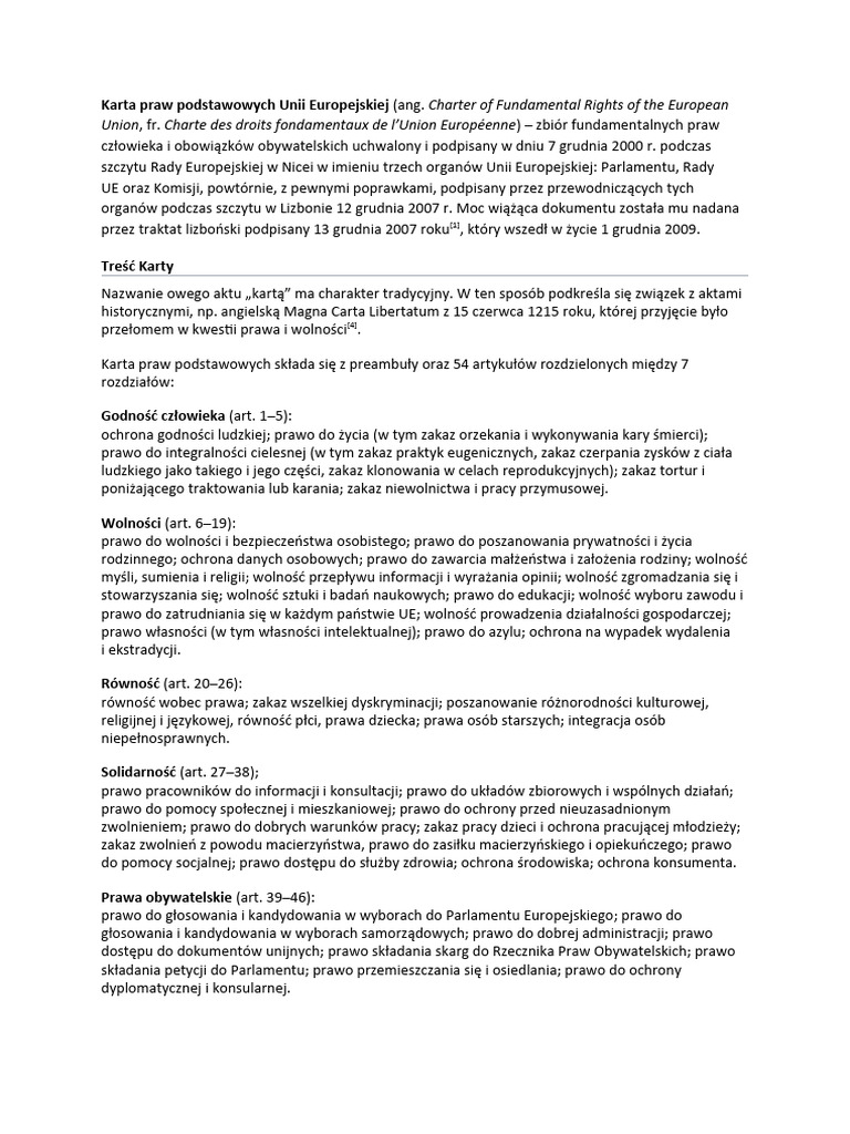 Karta Praw Podstawowych Unii Europejskiej | PDF