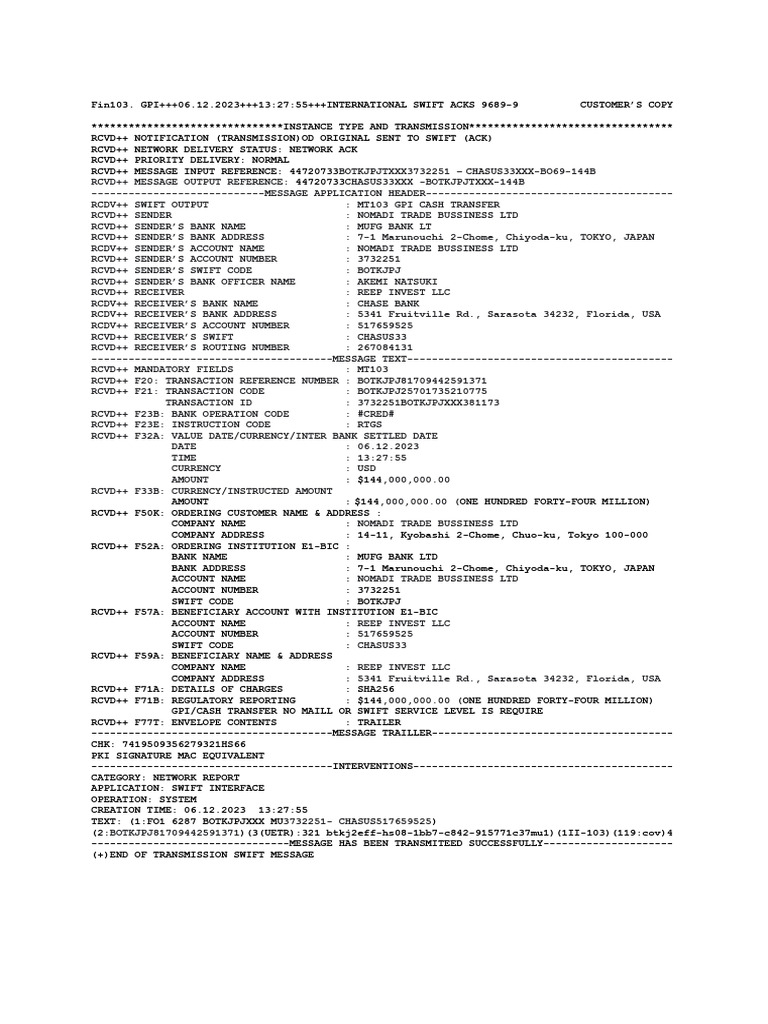 Fin103 COPY SWIFT | PDF | Transmission Control Protocol | Service ...