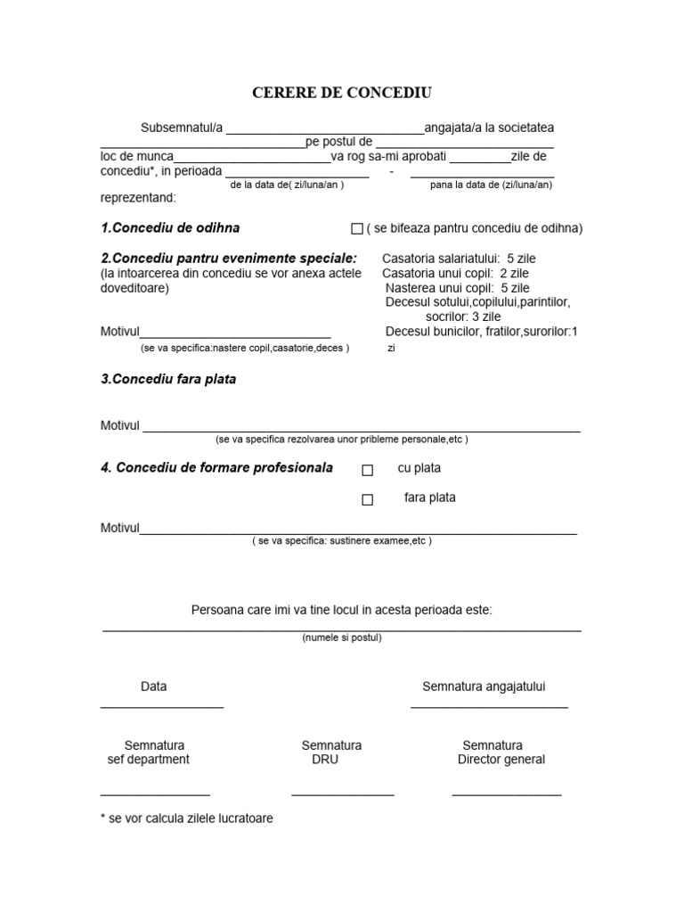 Cerere Concediu | PDF