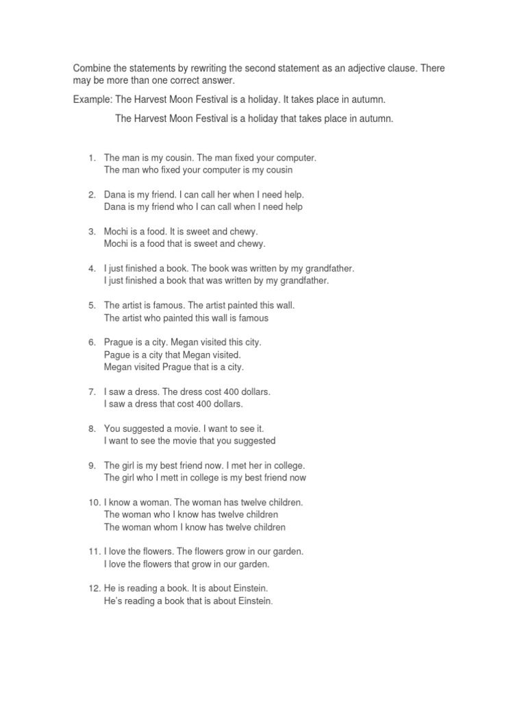 Adjective Clause Practise | PDF