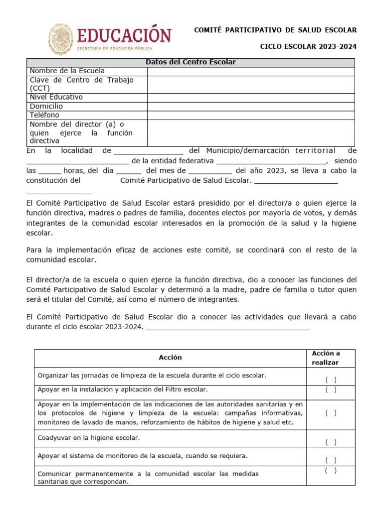 Acta - Del - Comite - Participativo - de - Salud - Escolar - 2022 ...