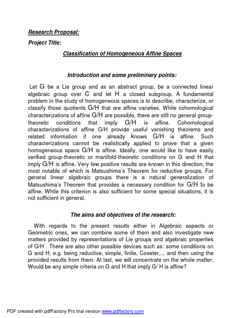 Classification Of Homogeneous Affine Spaces Download Free Pdf Group Mathematics Group Theory