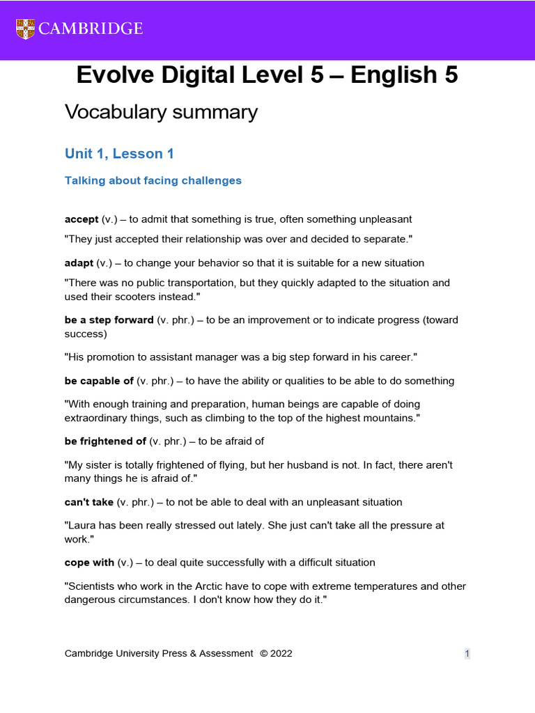 Unit 1 - E5 - Vocabulary | PDF