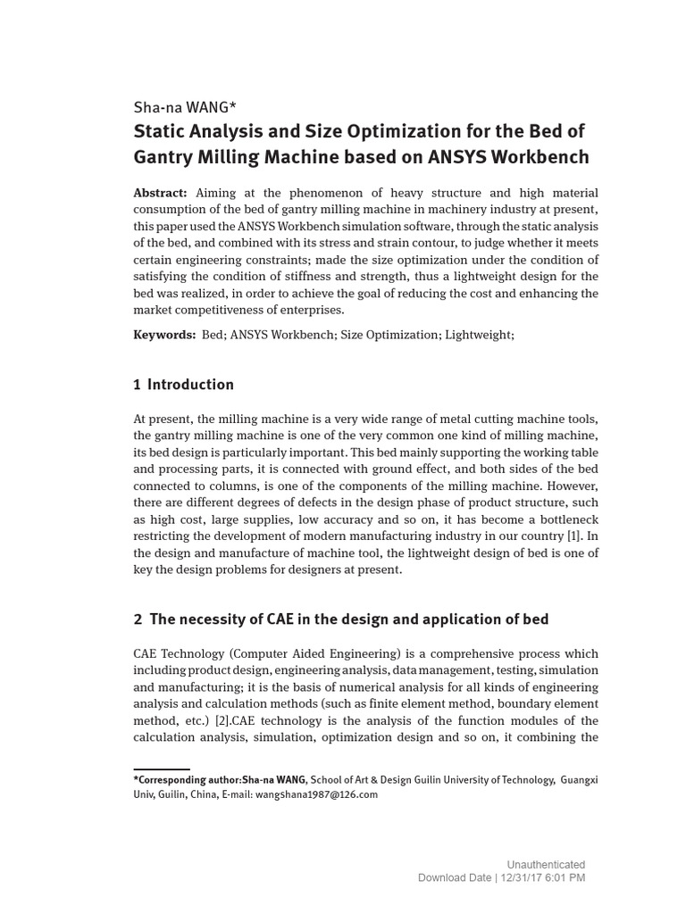 Static Analysis and Size Optimization For The Bed | PDF | Strength Of ...