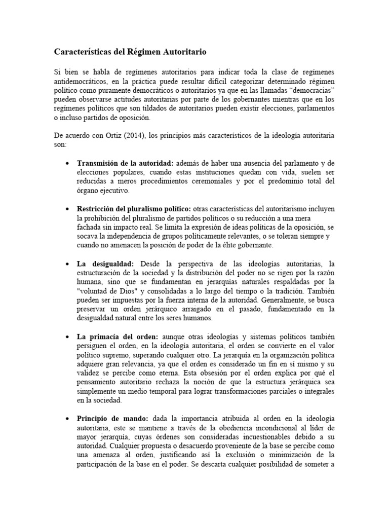 Características Del Régimen Autoritario | PDF | Autoritarismo | Dictadura