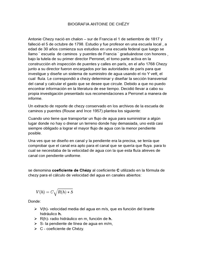 Biografia Antoine de Chézy | PDF | Ingeniero civil