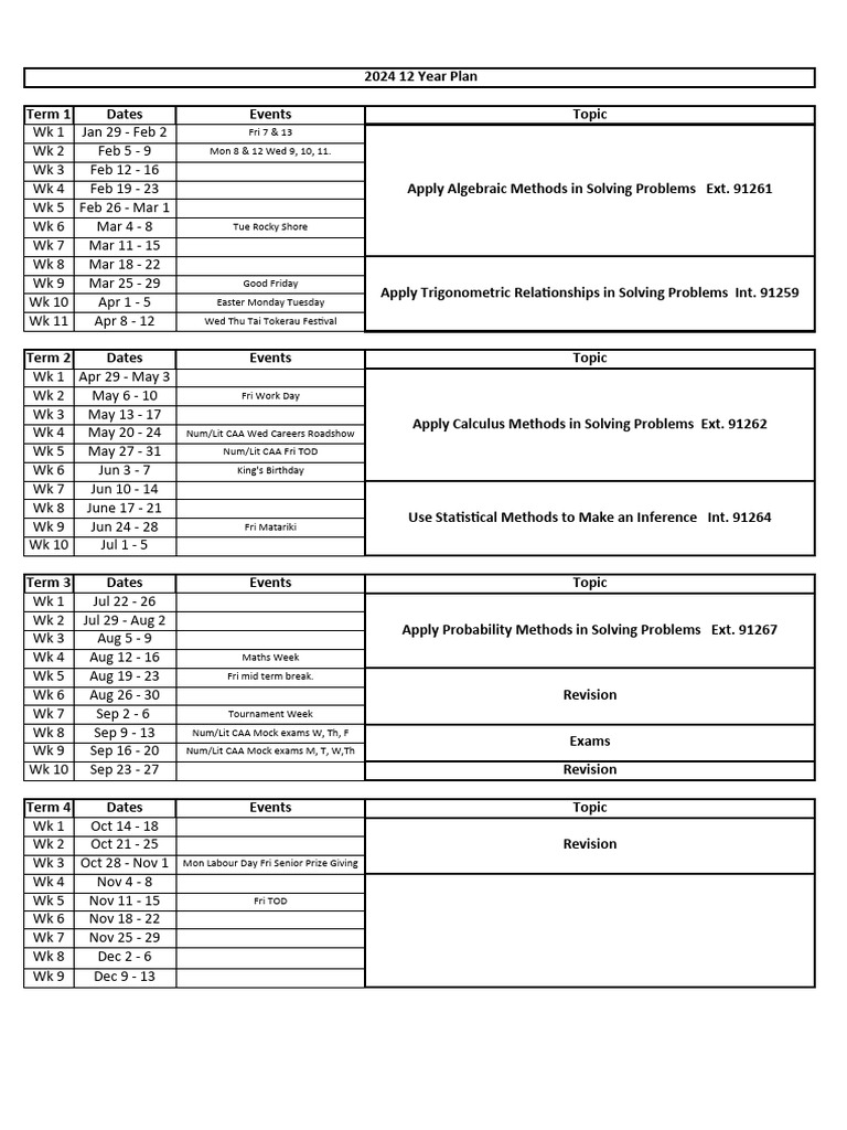 2024 Y12 Calendar | PDF | Mathematics