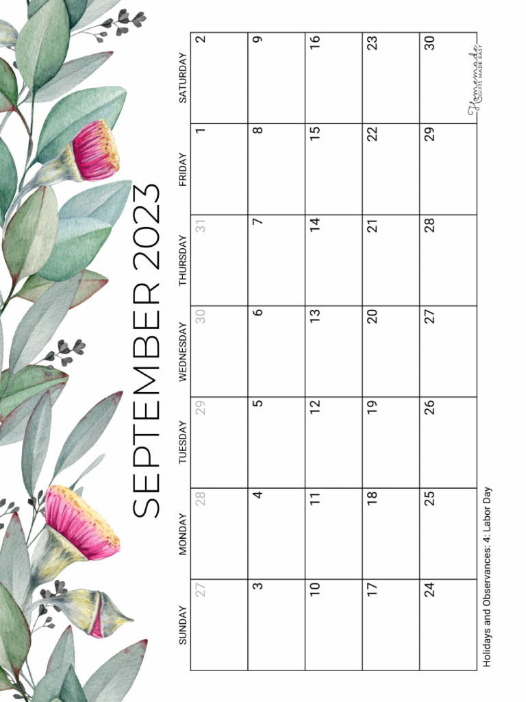 September Calendar 2023 Printable Eucalyptus | PDF