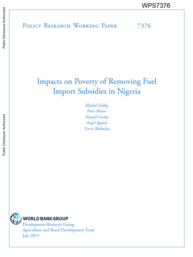 WBG Policy Report Impact of Subsidy Removal | PDF | Subsidy | Income