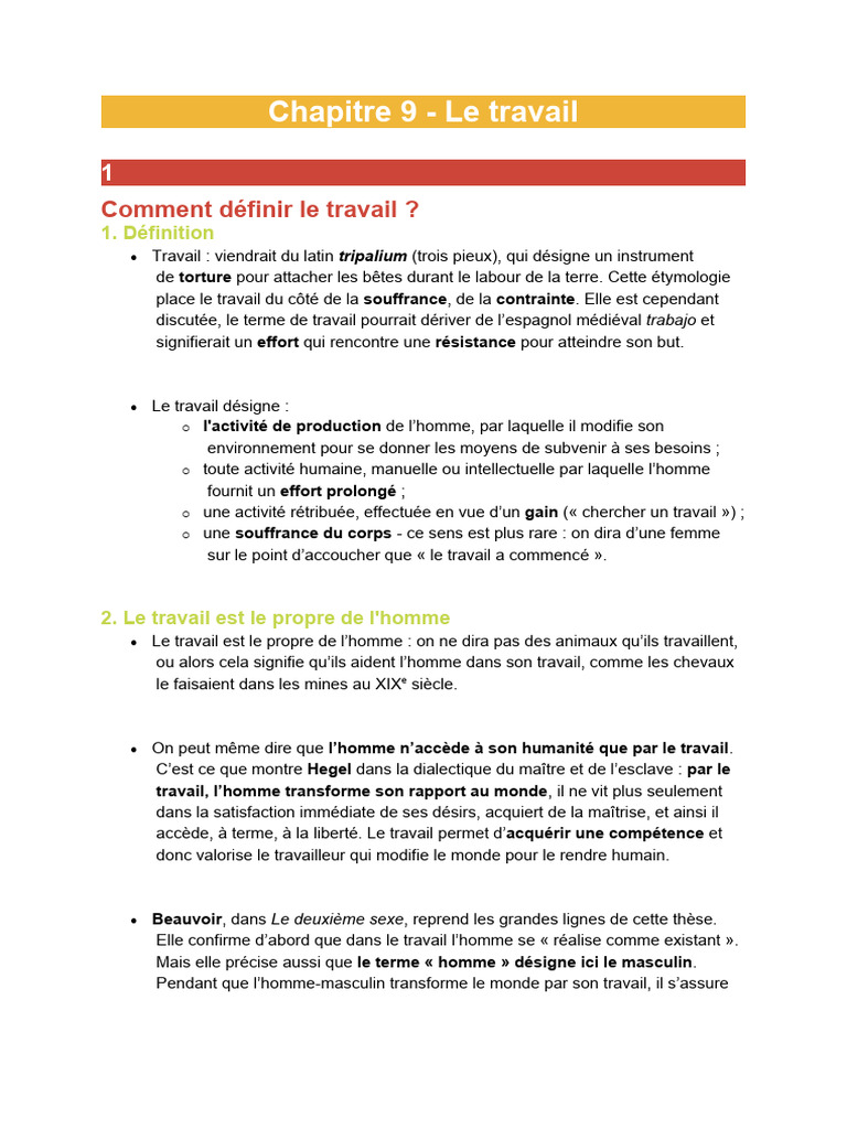 Définition et enjeux du travail | PDF | Division du travail | Karl Marx