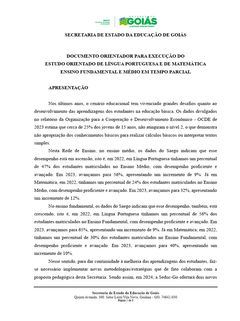 Documento Orientador - Estudo Orientado EF e EM. | PDF