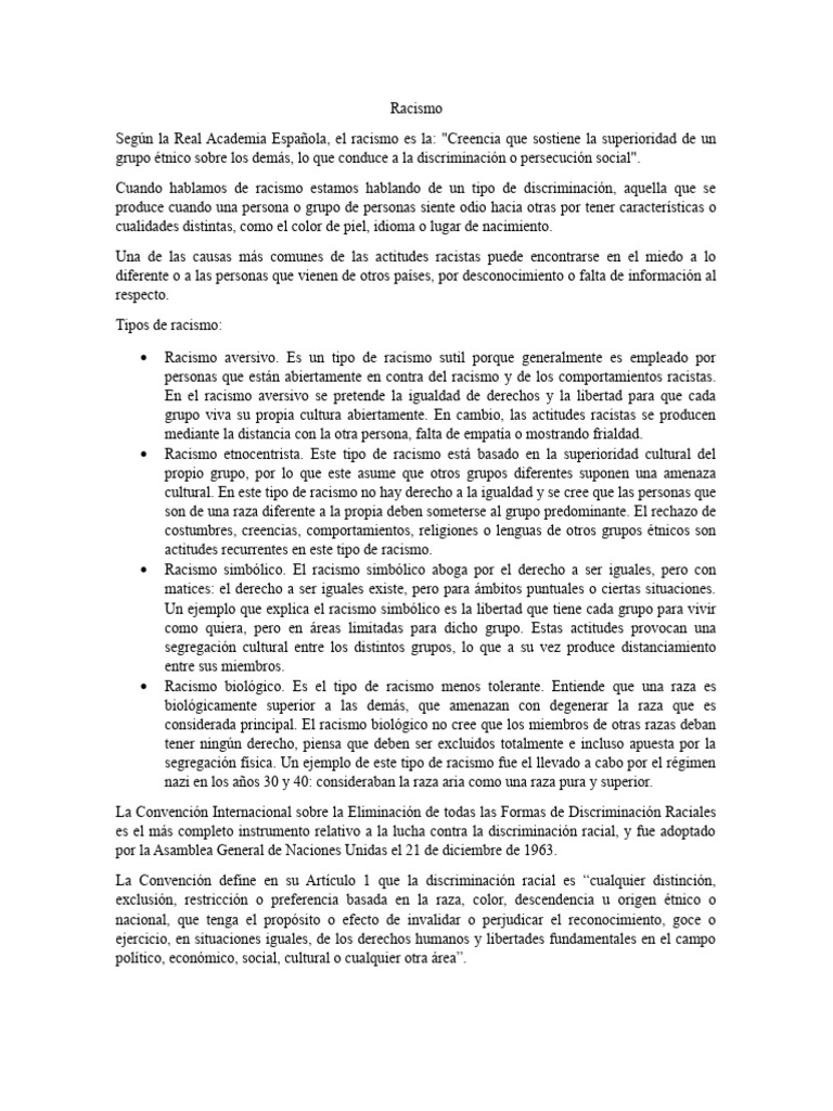 Tipos y Causas del Racismo | PDF | Racismo | Discriminación y ...