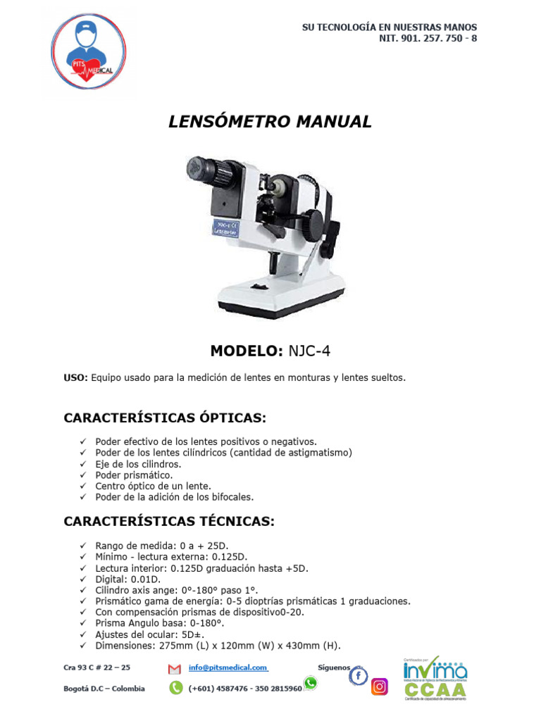 Ficha Técnica - Lensometro Manual - NJC-4 | PDF