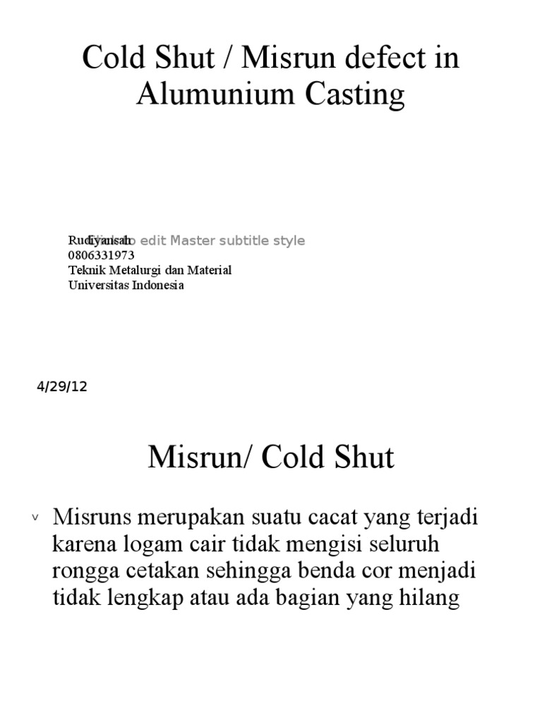 Cold Shut and Misrun Defect in Al Casting | PDF | Casting (Metalworking ...