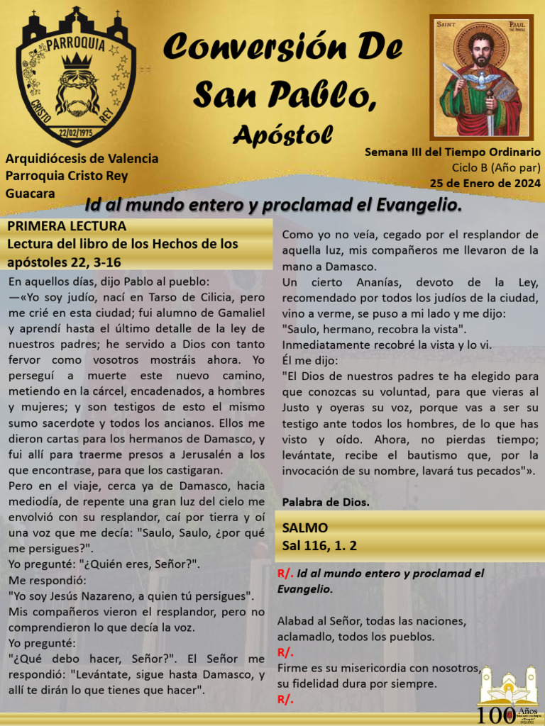 Conversion de San Pablo, Apostol (F) | PDF | Pablo el apóstol | Jesús
