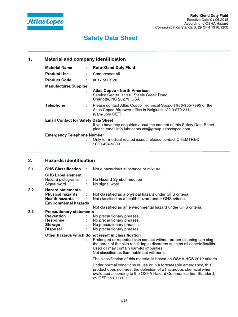 Roto-Xtend Duty Fluid | PDF | Toxicity | Dangerous Goods