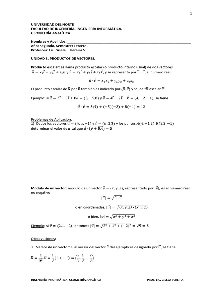 UNIDAD 3. PRODUCTOS DE VECTORES | PDF | Escalar (Matemáticas) | Vector Euclidiano