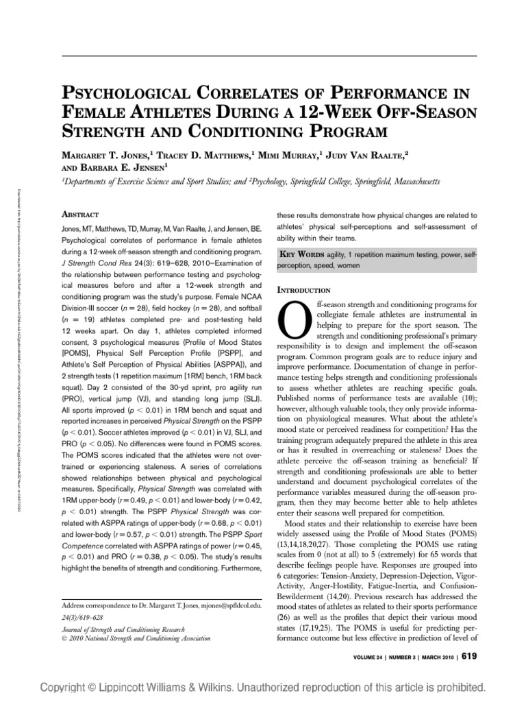 Psychological Correlates of Performance in Female.5 | PDF | Weight ...