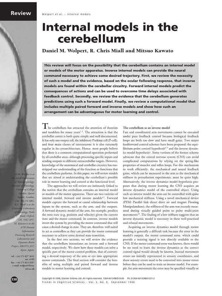 Internal Models in The Cerebellum - Tics | Download Free PDF ...