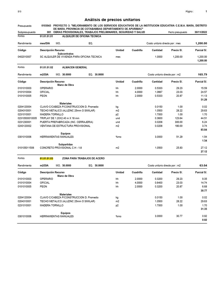 S10 - Op - Apu | PDF | Presupuesto | Materiales