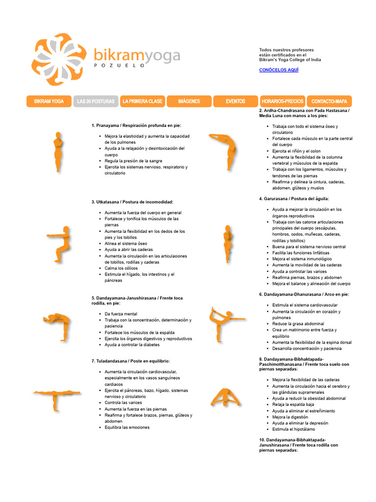 Bikram Yoga Pozuelo - Las 26 Posturas | PDF
