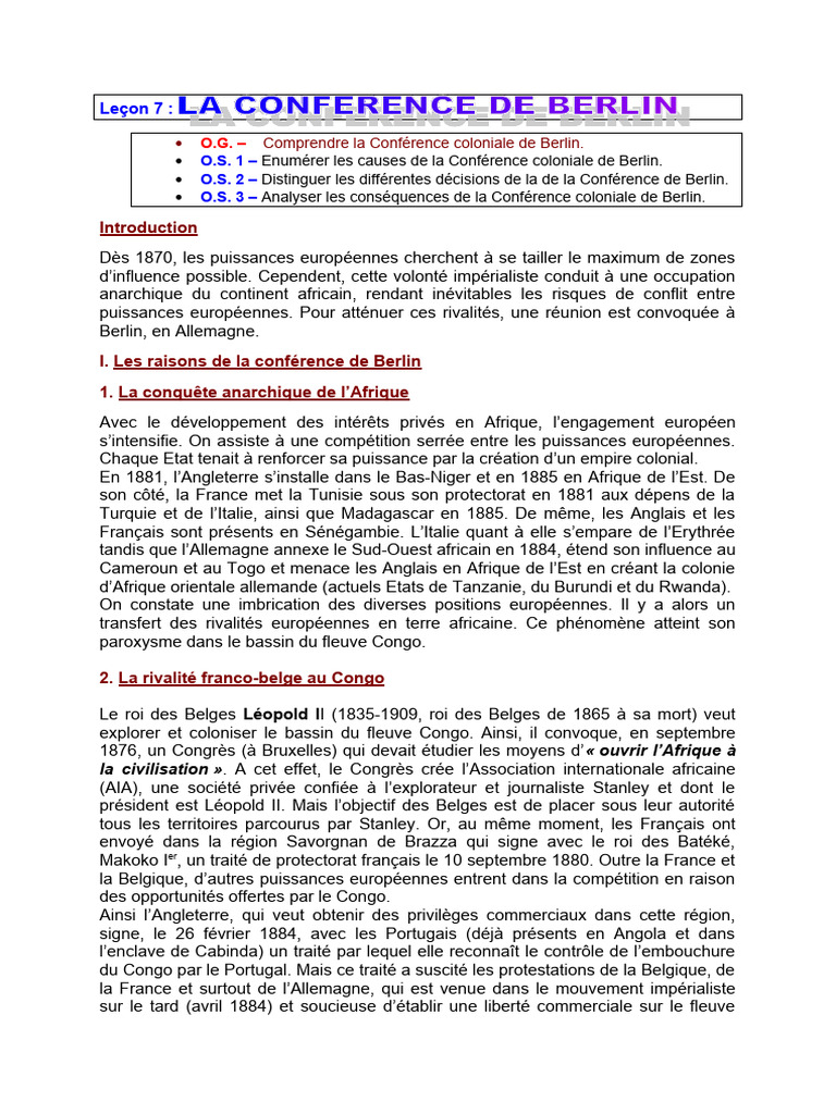 Causes de la Conférence de Berlin | PDF | Afrique | Politique mondiale