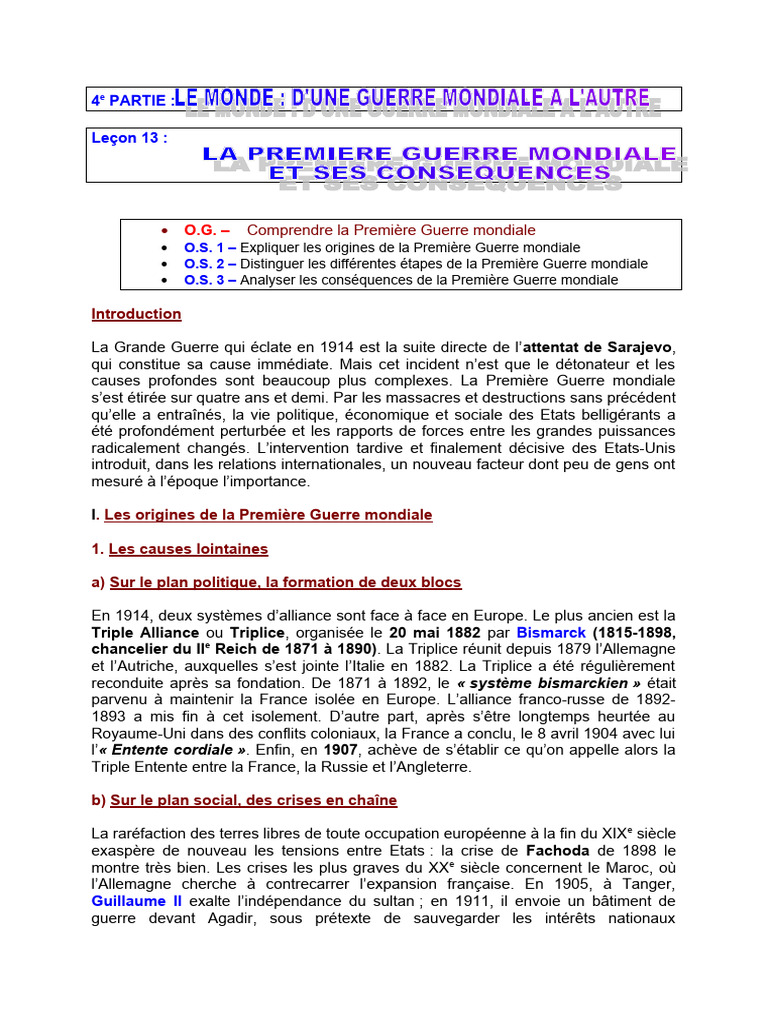Causes et conséquences de la WWI | PDF | Première guerre mondiale ...