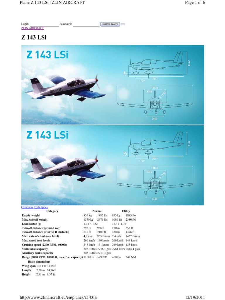 Z 143 LSi-Specs | PDF | Aircraft | Takeoff