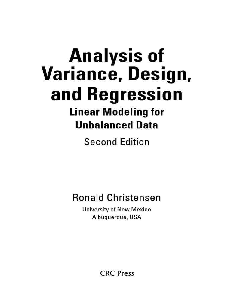 Christensen 2016 Analysis Of Variance Design And Regression Linear