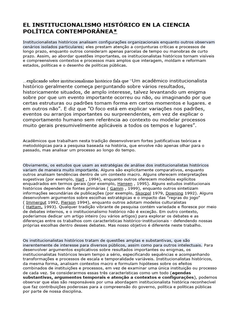 El Institucionalismo Histórico en La Ciencia Política Contemporánea | PDF | Tempo | Sociologia