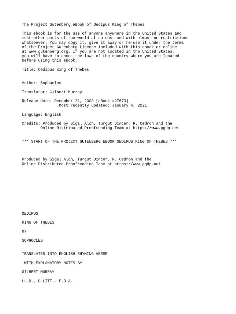 Oedipus King of Thebes by Sophocles | Download Free PDF | Oedipus
