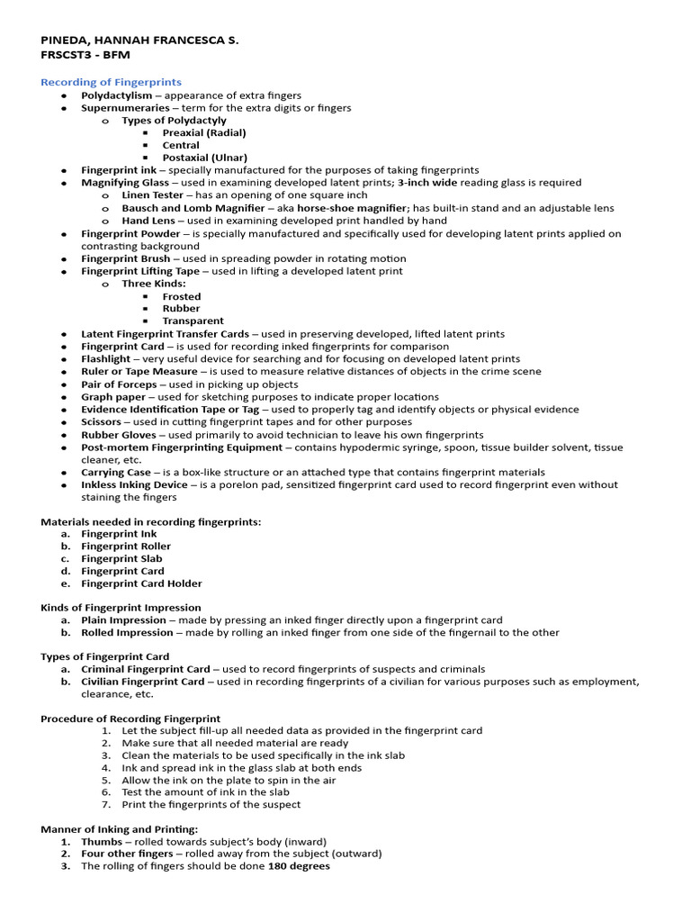 Dactyloscopy Finals Reviewer | PDF | Fingerprint | Finger